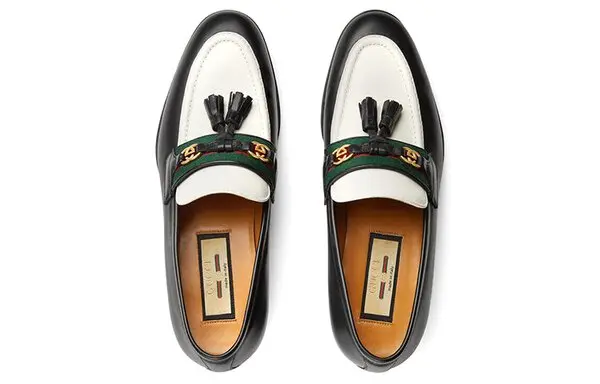 Gucci Loafer With Web And Interlocking G Detail - Black/white