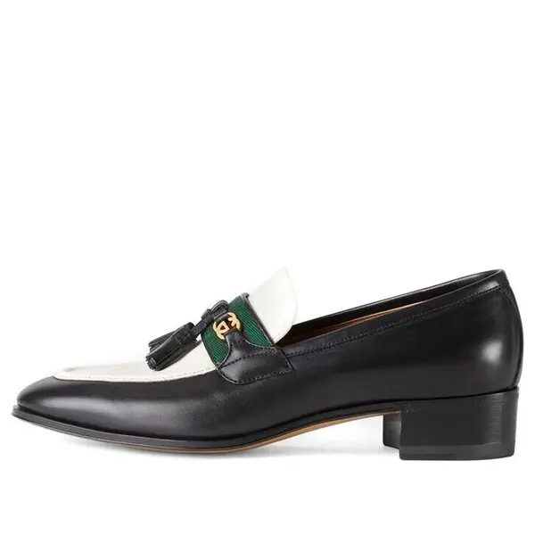 Gucci Loafer With Web And Interlocking G Detail - Black/white
