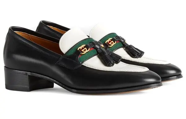 Gucci Loafer With Web And Interlocking G Detail - Black/white