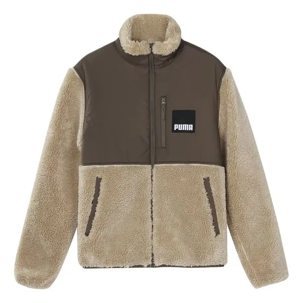 PUMA Sherpa Contrasting Colors Stand Collar Jacket - Brown