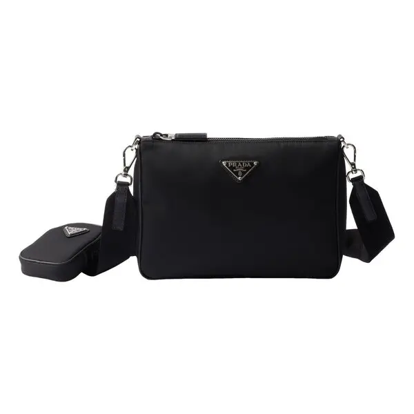Prada Fw25 Re-nylon And Saffiano Leather Shoulder Bag - Black