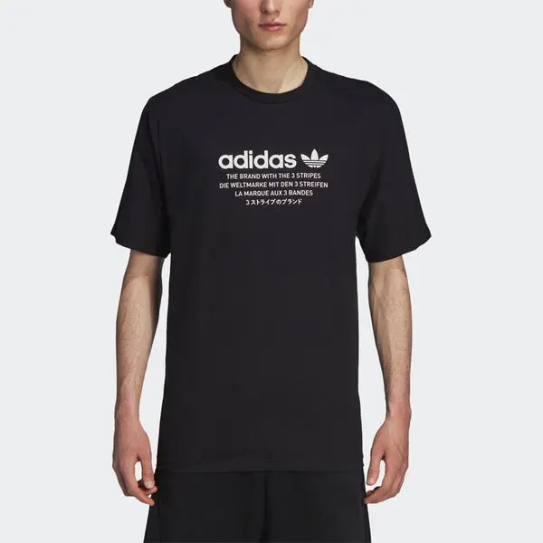 Adidas Originals Athleisure Casual Sports Printing Logo Alphabet Round Neck Short Sleeve - Black