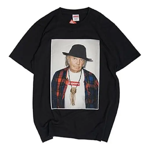 Supreme Ss15 Neil Young Character Printing Short Sleeve - Black