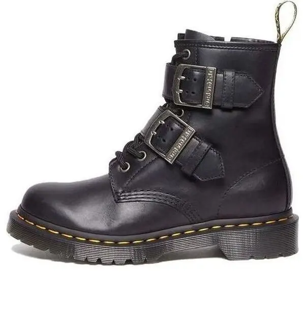 Dr. Martens 1460 Buckle Leather Lace Up Boots - Black/silver