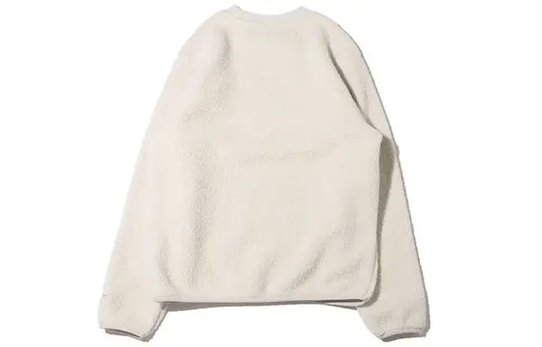 Nike Logo Embroidered Loose Suede Round Neck Pullover Beige