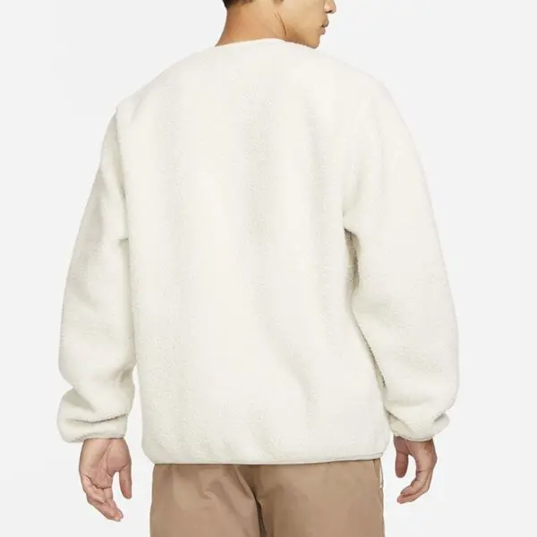 Nike Logo Embroidered Loose Suede Round Neck Pullover Beige