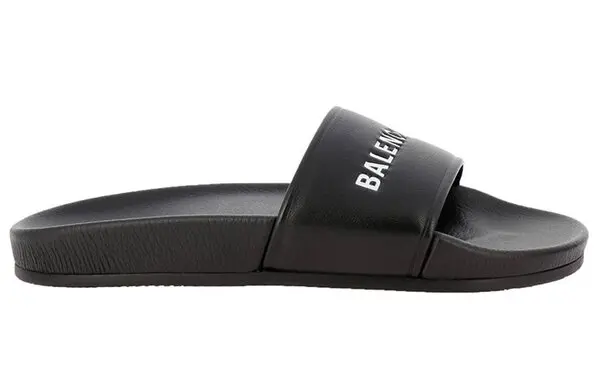 Balenciaga Pool Slides With Logo Detail - Black