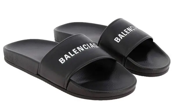 Balenciaga Pool Slides With Logo Detail - Black
