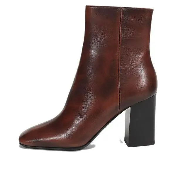Prada Leather Square Toe Ankle Boots - Brown/black