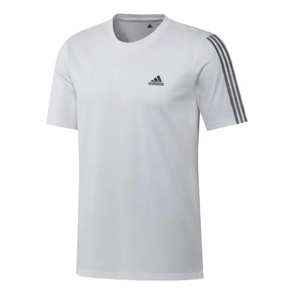 Adidas Solid Color Stripe Logo Printing Short Sleeve White - Multi-color