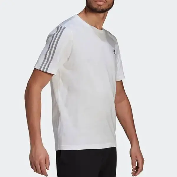 Adidas Solid Color Stripe Logo Printing Short Sleeve White