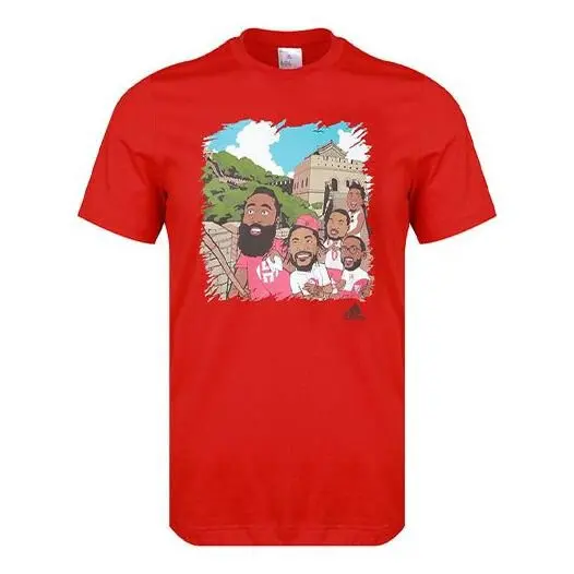 Adidas Basketball Sports Printing Round Neck Short Sleeve Red T-shirt - Multi-color