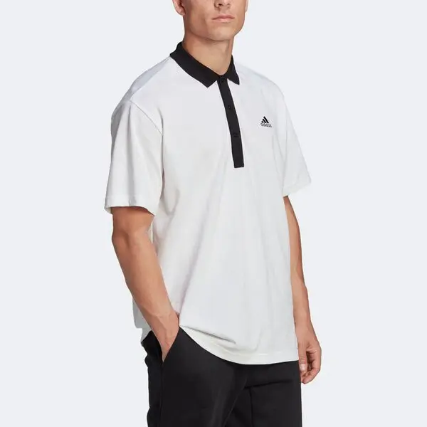 Adidas Logo Printing Colorblock Short Sleeve White Polo Shirt