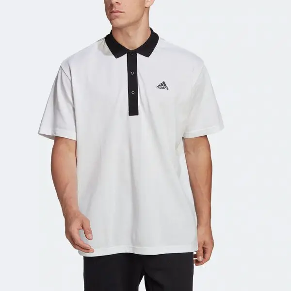 Adidas Logo Printing Colorblock Short Sleeve White Polo Shirt