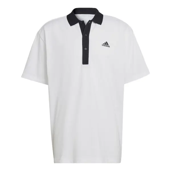 Adidas Logo Printing Colorblock Short Sleeve White Polo Shirt - Default Color