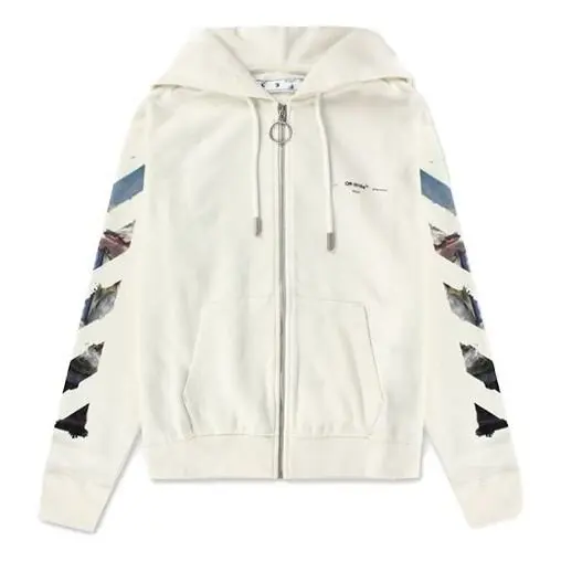 Off-White Zipped Up Printed Hooded Sweater