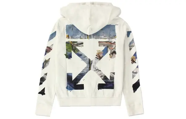 Off-White Zipped Up Printed Hooded Sweater