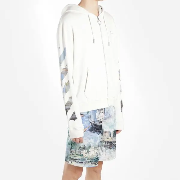 Off-White Zipped Up Printed Hooded Sweater