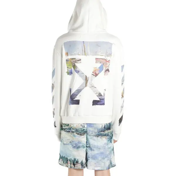 Off-White Zipped Up Printed Hooded Sweater