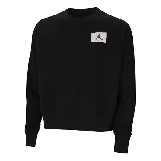 JORDAN Air Flight Short Logo Round Neck Pullover Hoodie - Black