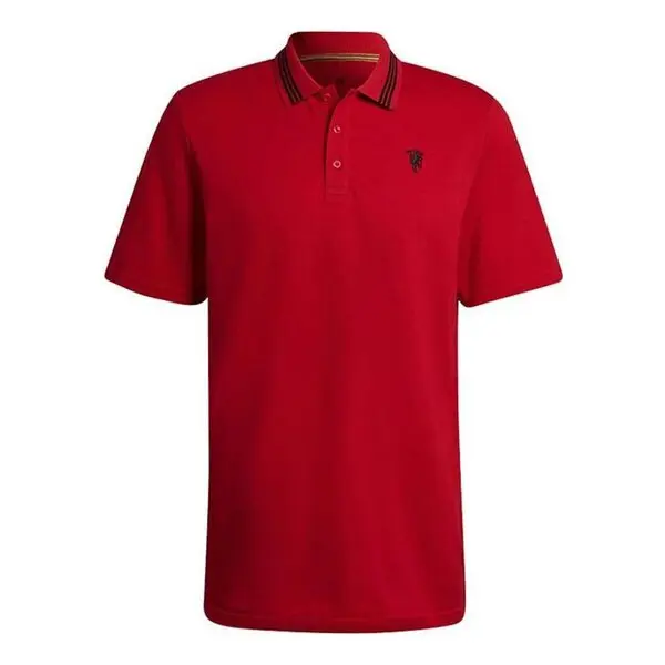 Adidas Manchester United Soccer/football Sports Solid Color Short Sleeve Polo Shirt Red - Multi-color