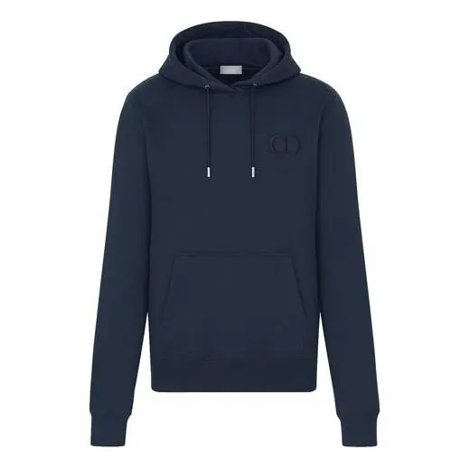 Dior Logo Embroidered Hoodie - Blue