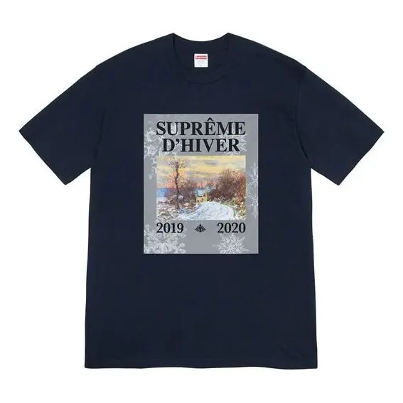 Supreme Fw19 Week 17 Dhiver Tee Winter Scene Printing Short Sleeve Navy - Blue