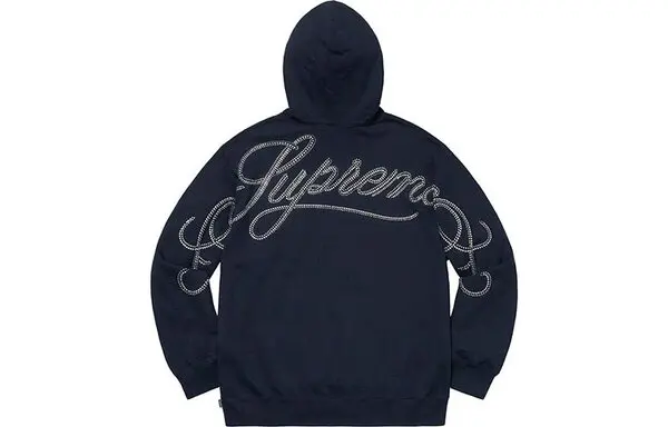 Supreme Rhinestone Script Hooded Sweatshirt - Blue
