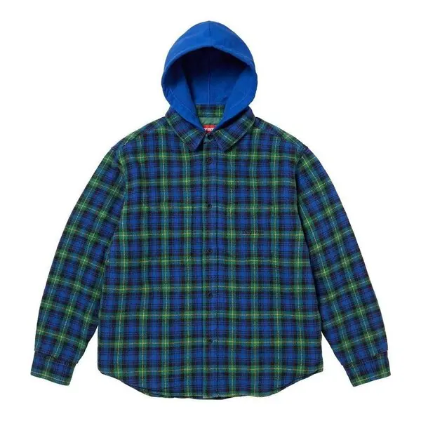 Supreme Tartan Flannel Hooded Shirt - Blue