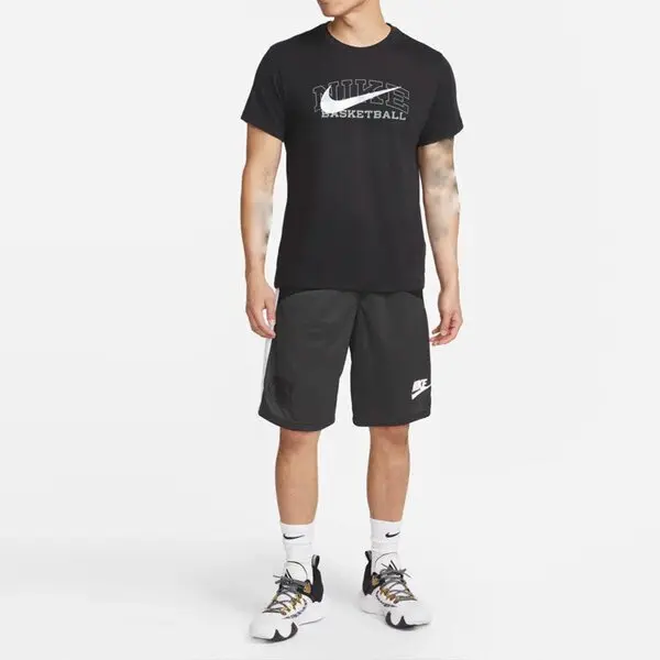 Nike Solid Color Large Logo Printing Round Neck Pullover Short Sleeve Black T-shirt