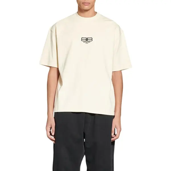Balenciaga Bb Paris Icon T-shirt Medium Fit 'light Beige Black