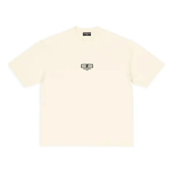 Balenciaga Bb Paris Icon T-shirt Medium Fit 'light Beige Black - Light Beige/black