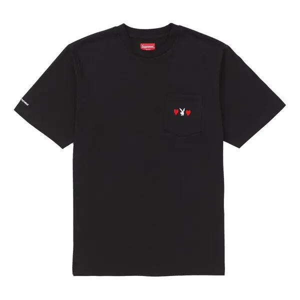 Supreme Fw18 X Playboy Pocket Tee Crossover Solid Color Short Sleeve - Black