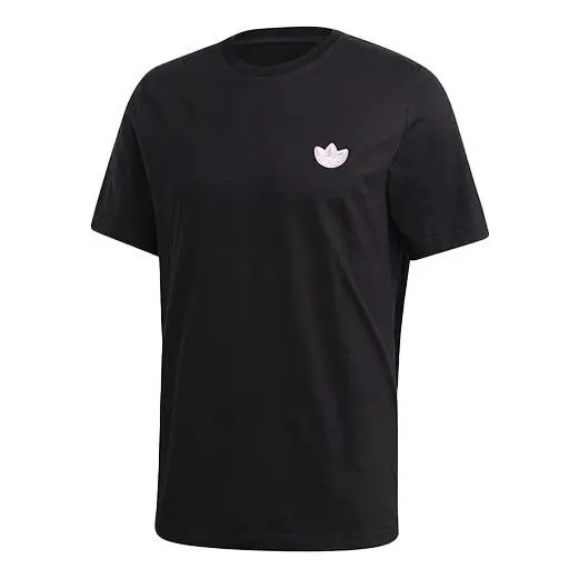 Adidas Originals Logo Ss Tee Solid Color Sports Round Neck Short Sleeve - Black