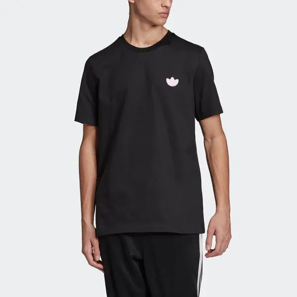 Adidas Originals Logo Ss Tee Solid Color Sports Round Neck Short Sleeve - Black