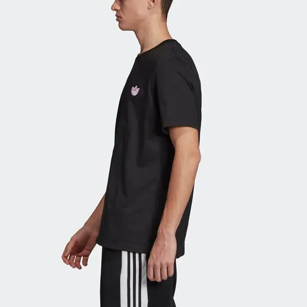 Adidas Originals Logo Ss Tee Solid Color Sports Round Neck Short Sleeve - Black
