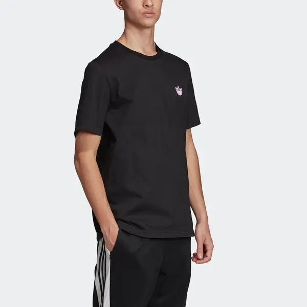 Adidas Originals Logo Ss Tee Solid Color Sports Round Neck Short Sleeve - Black