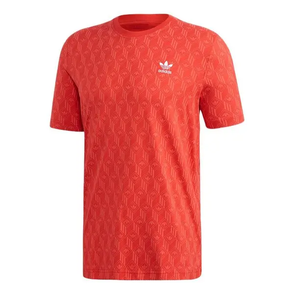 Adidas Originals Plaid Logo Full Print Round Neck Short Sleeve Orange T-shirt - Multi-color