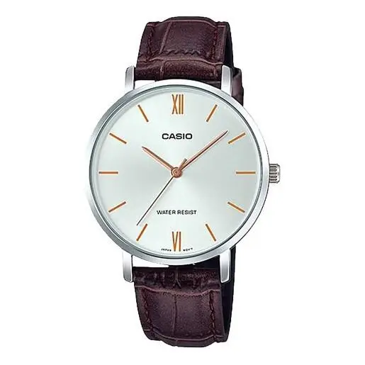 Casio Analog Quartz Watch With Leather Strap - Brown