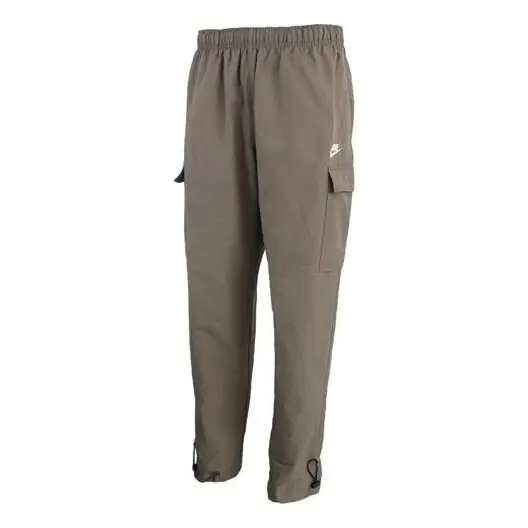 Nike Logo Small Label Embroidered Woven Cargo Long Pants Olive Gray - Grey
