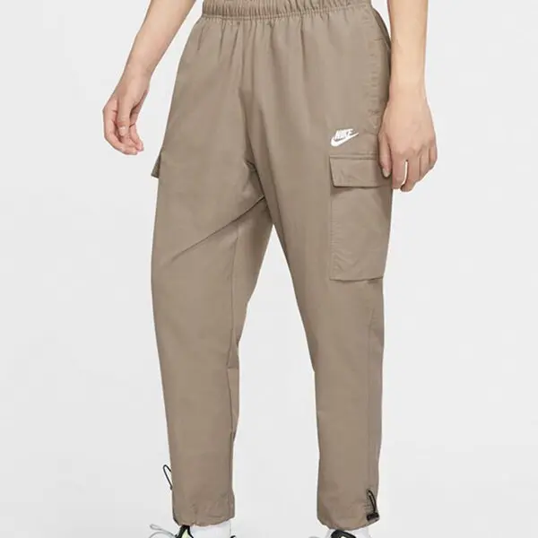 Nike Logo Small Label Embroidered Woven Cargo Long Pants Olive Gray