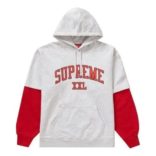 Supreme Layered Hooded Sweatshirt - Grey/red