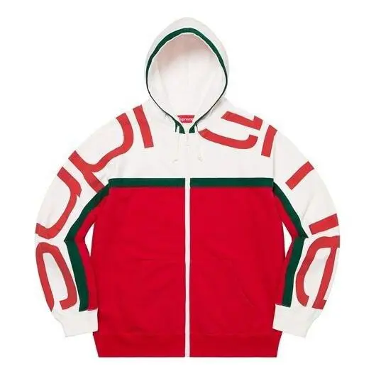 Supreme Big Logo Paneled Zip Up Hooded Sweatshirt - Red/white