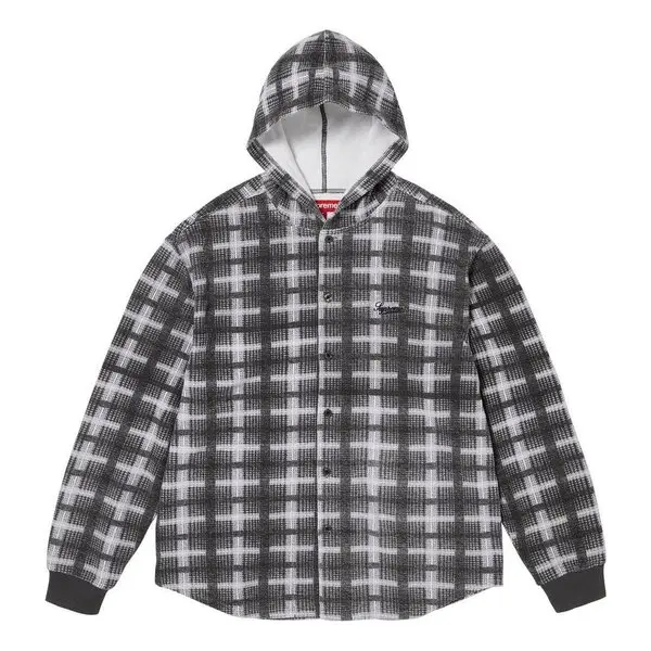Supreme Hooded Plaid Knit Shirt Jacket - Black