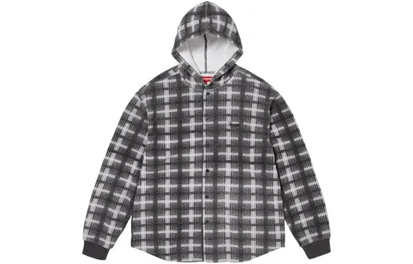 Supreme Hooded Plaid Knit Shirt Jacket