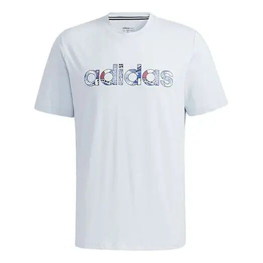 Adidas Neo Ce Grph Tee 2 Logo Printing Sports Short Sleeve - Blue
