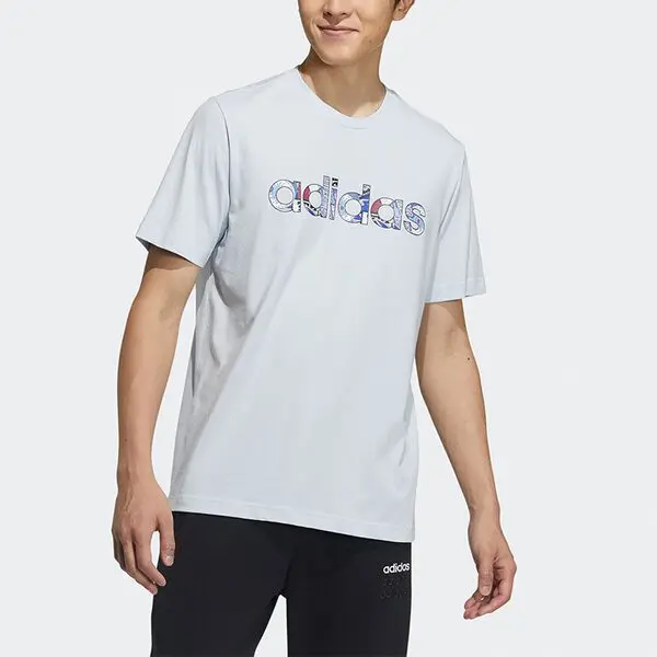 Adidas Neo Ce Grph Tee 2 Logo Printing Sports Short Sleeve - Blue