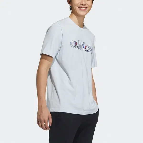 Adidas Neo Ce Grph Tee 2 Logo Printing Sports Short Sleeve - Blue