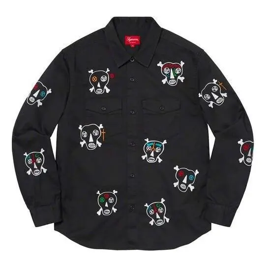 Supreme X Clayton Patterson Skulls Embroidered Work Shirt 'black White