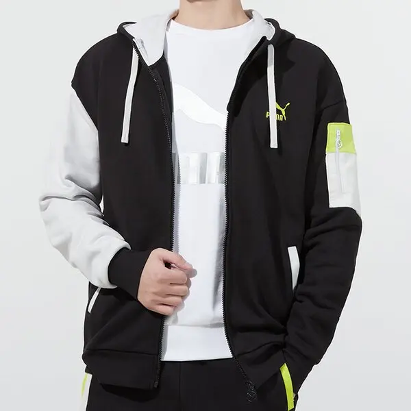 PUMA Retro Colorblock Knit Hooded Logo Zip-up Jacket